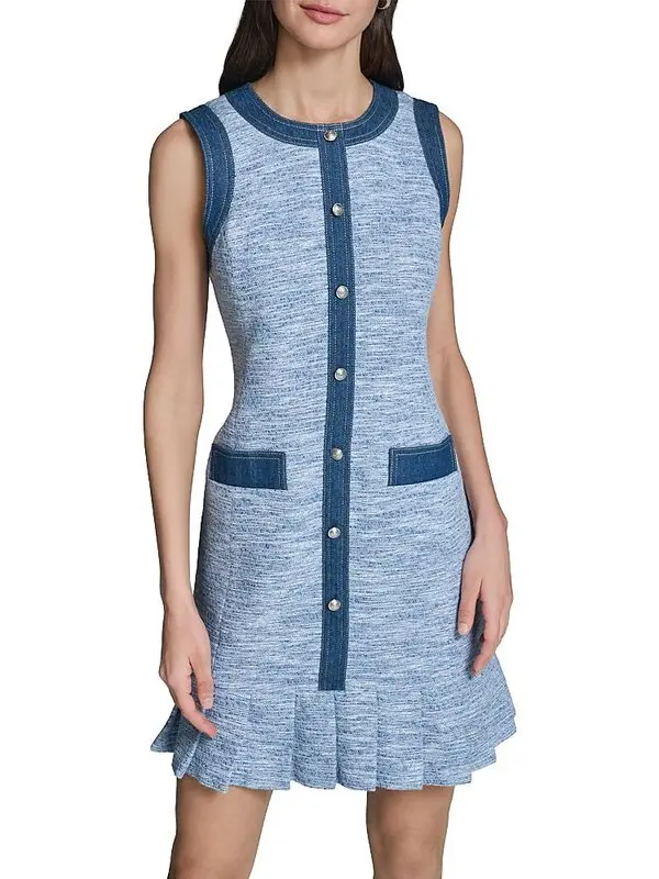 Karl Lagerfeld Paris Denim Tweed Dress - Light Blue Multi