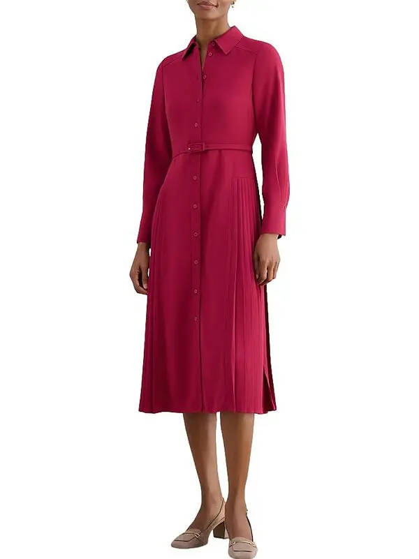 HOBBS LONDON Ginny Pleated Skirt Shirt Dress - Beetroot Pink