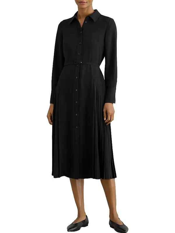 HOBBS LONDON Ginny Pleated Skirt Shirt Dress - Black