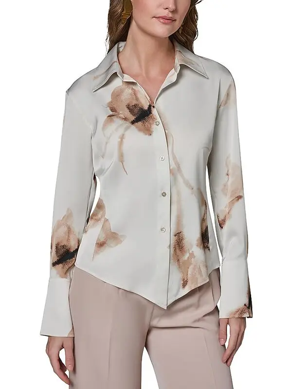 Donna Karan New York Long Sleeve Blouse - Light Tuscan Grey Multi