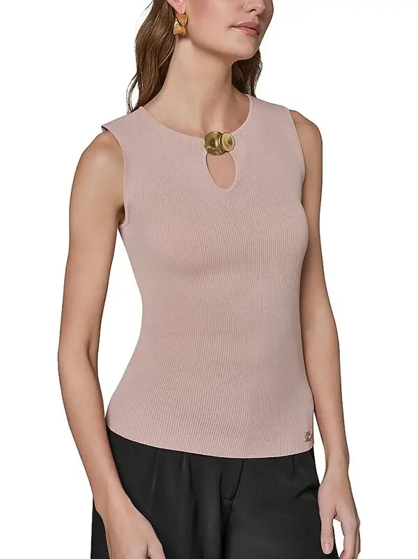 Donna Karan New York Sleeveless Hardware Sweater - Snow Petal