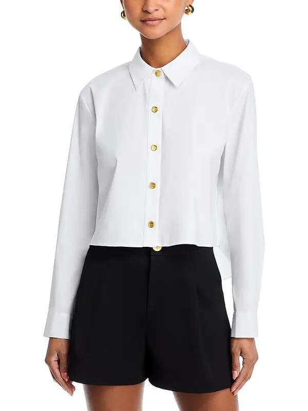 L'Agence Cosette Cropped Shirt With High-low Hem - White/gold
