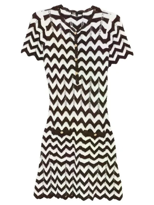 Maje Chevron Crochet Knit Dress - Brown