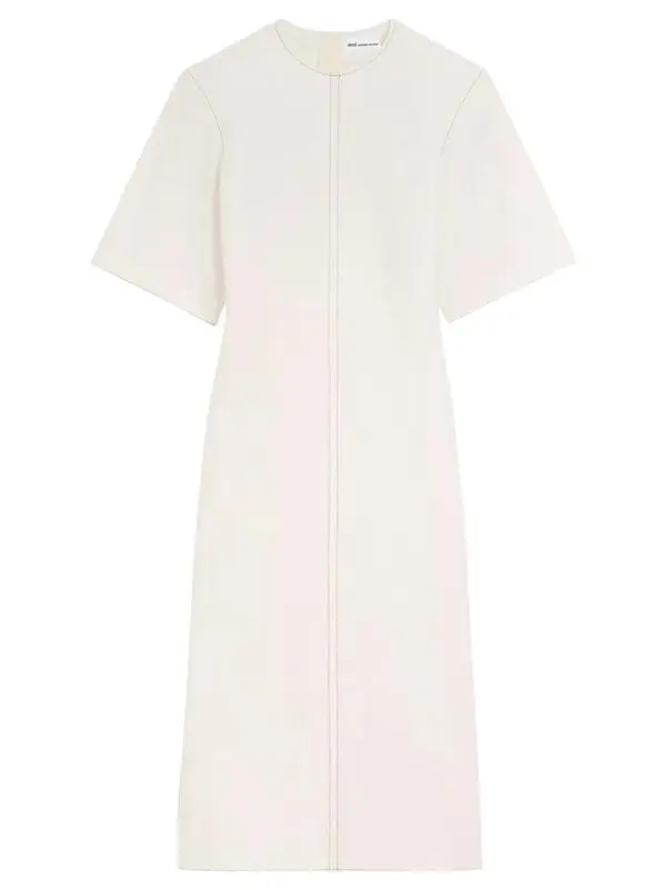 AMI Paris Cotton Long Fitted Dress With Short Flared Sleeves - Neutrals