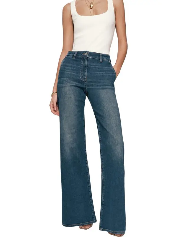 REISS Addie Petite Wide-leg Jeans - Mid Blue