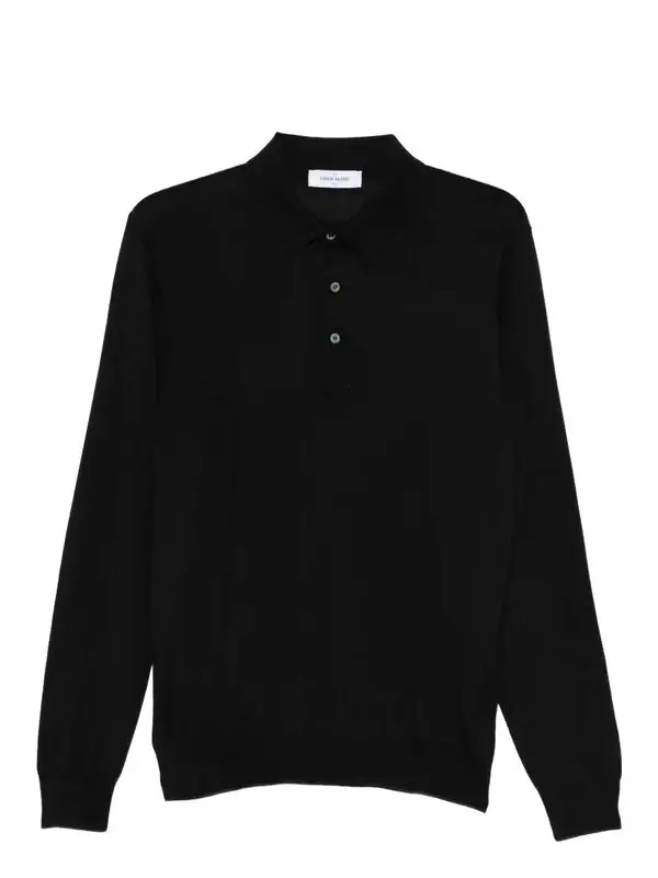 GRAN SASSO Long-sleeve Buttoned Polo Shirt - Black