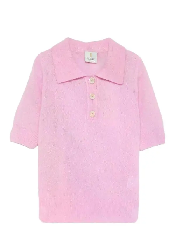 Incentive! Cashmere Button Polo Sweater - Pink