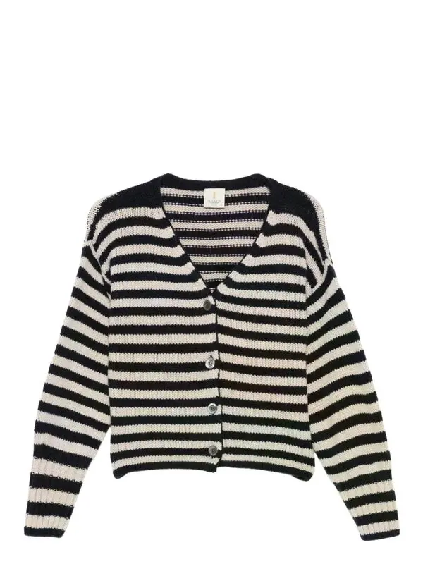 Incentive! Cashmere Striped Cashmere Cardigan - Black