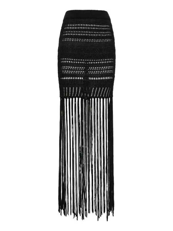 LANEUS Knitted Fringe Maxi Skirt - Black