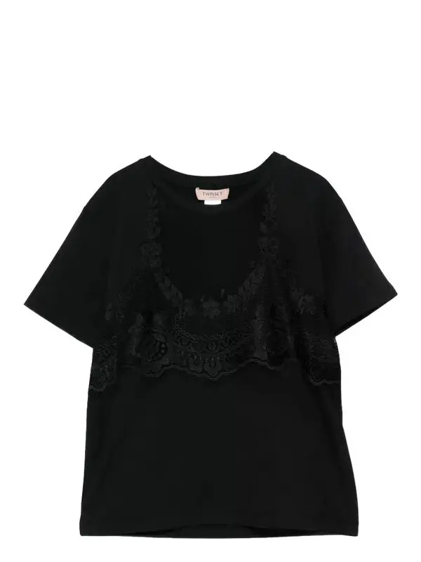 TWINSET Lace-detail Short-sleeve Top - Black