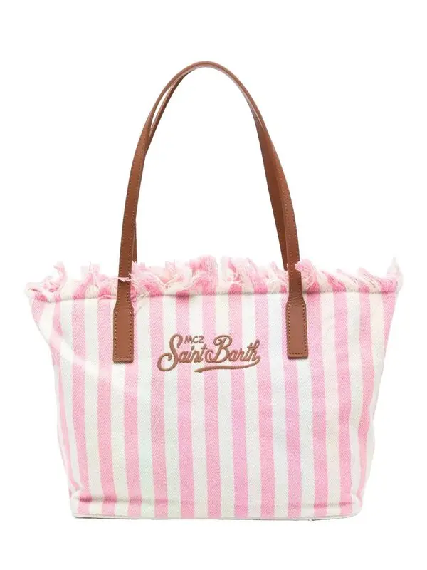 MC2 SAINT BARTH Striped Fringed Beach Bag - Pink