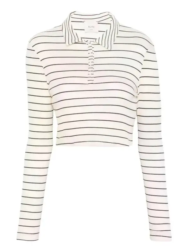 ALYSI Striped Polo Top - White