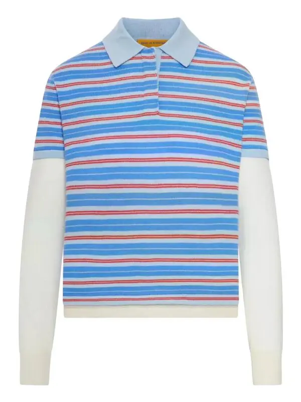 Guest In Residence Striped Collared Polo Top - White