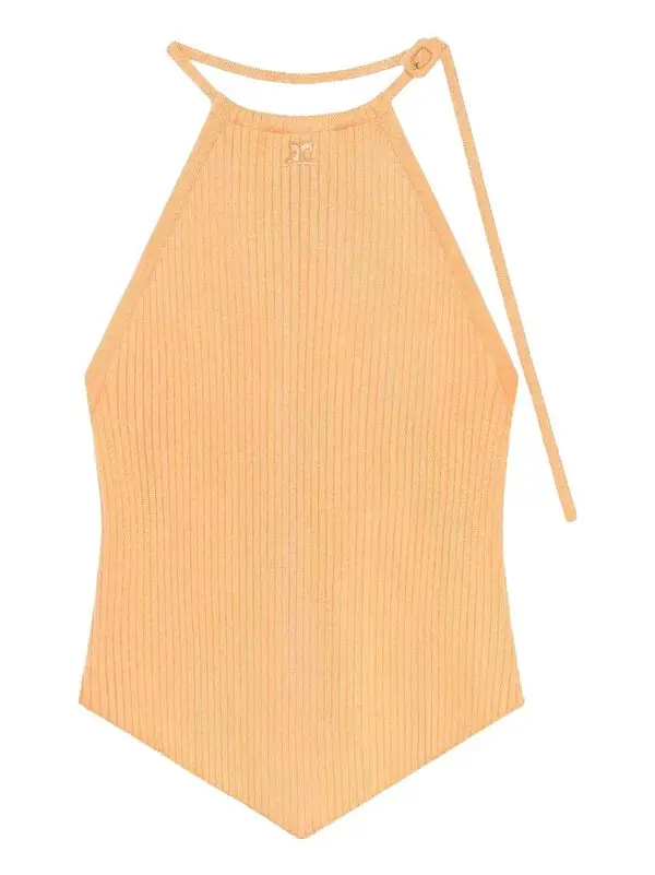 COURREGES Halter-neck Ribbed-knit Top - Orange