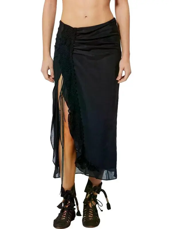 Isabel Marant Velina Crochet Slit Midi Skirt - Black