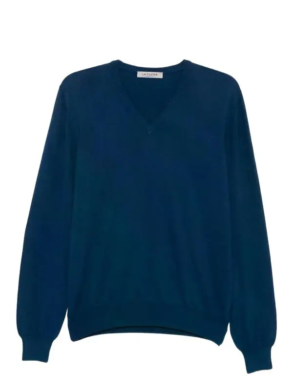 FILERIA V-neck Long Sleeve Sweater - Blue