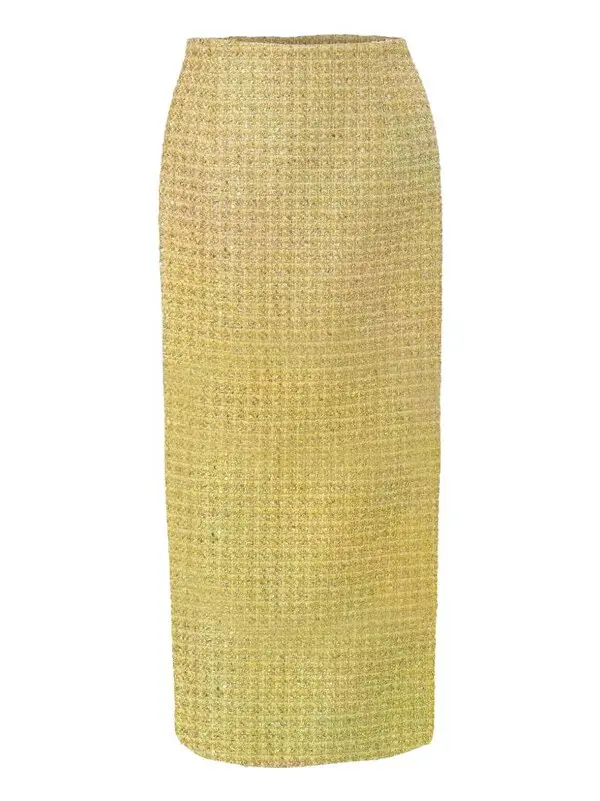 Carolina Herrera Tweed Column Midi Skirt - Gold