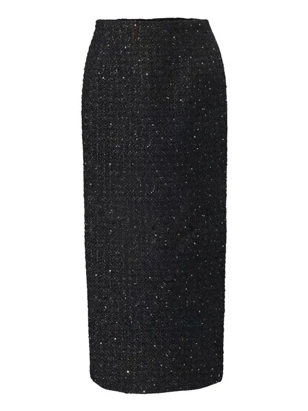 Carolina Herrera Lurex Tweed Column Midi Skirt - Black