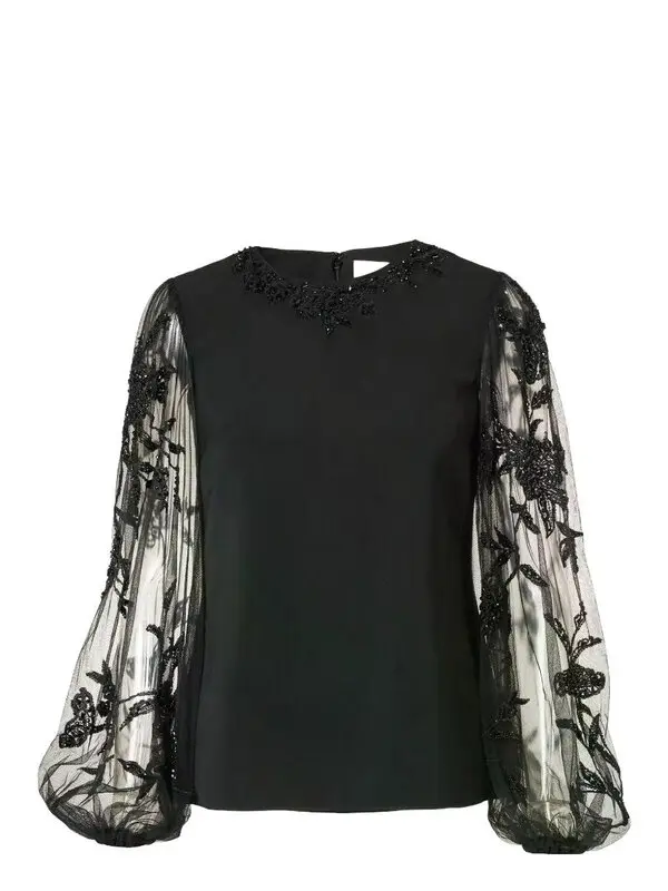 Carolina Herrera Embroidered Puff-sleeve Top - Black