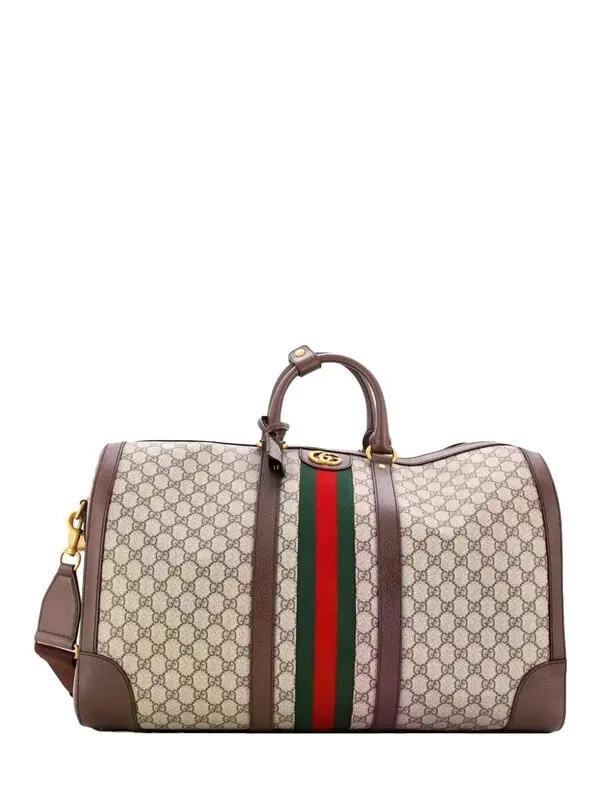 Gucci Savoy Web Convertible Duffle Bag Gg Coated Canvas Large - Brown