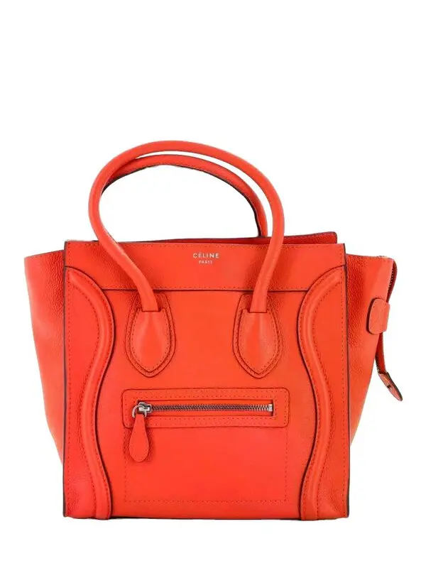 Celine Luggage Bag Grainy Leather Micro Tote Bag - Orange
