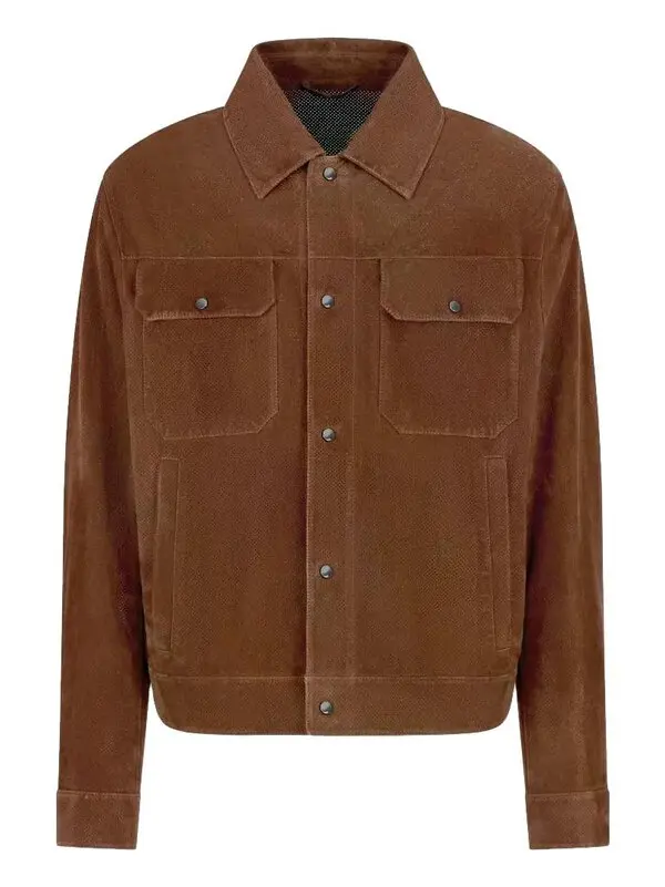 Emporio Armani Icon Pocket-details Suede Jacket - Brown