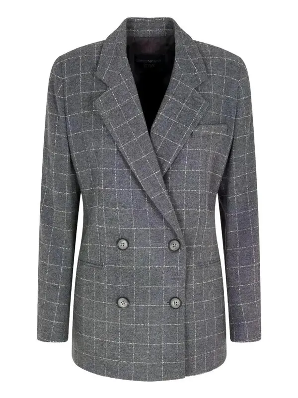 Emporio Armani Checked Double-breasted Blazer - Grey
