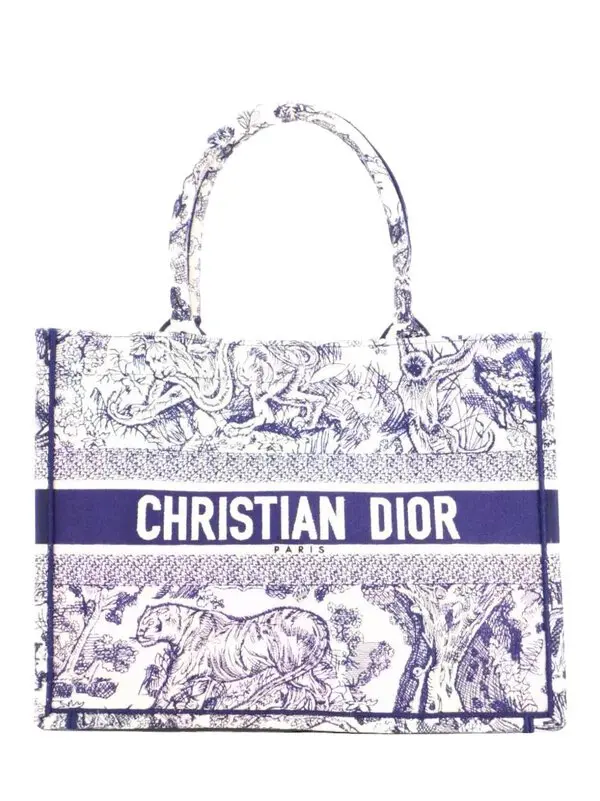 Dior Book Embroidered Canvas Medium Tote Bag - Blue