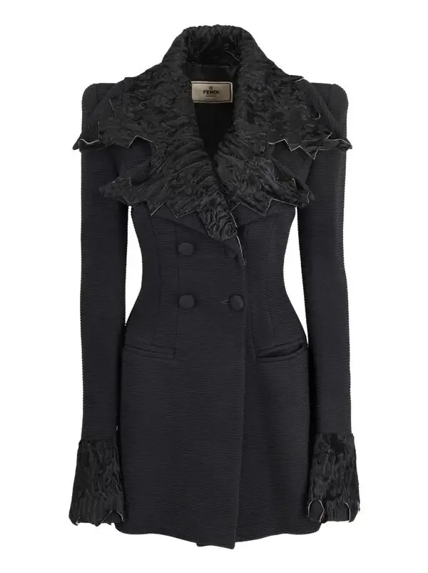 Fendi Ruffled Double-breasted Coat - Black