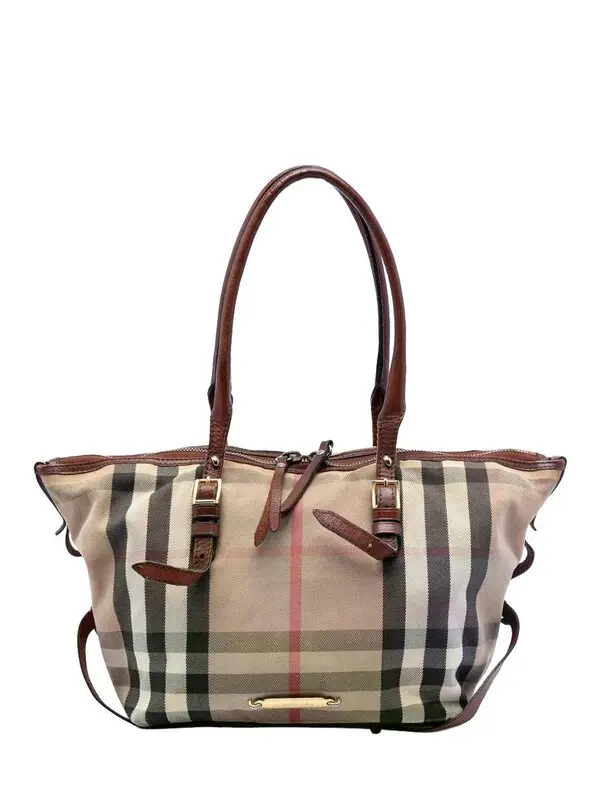 Burberry Small House Check Canvas Bridle Salisbury Tote Bag - Brown