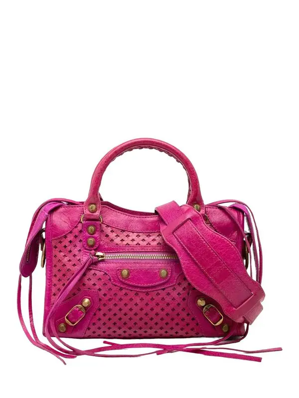 Balenciaga Mini Lambskin Motocross Stadio Laser Cut Cross Classic City Satchel - Pink
