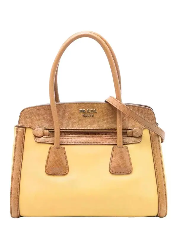 Prada Bicolor Saffiano Cuir Trimmed Leather Satchel - Brown