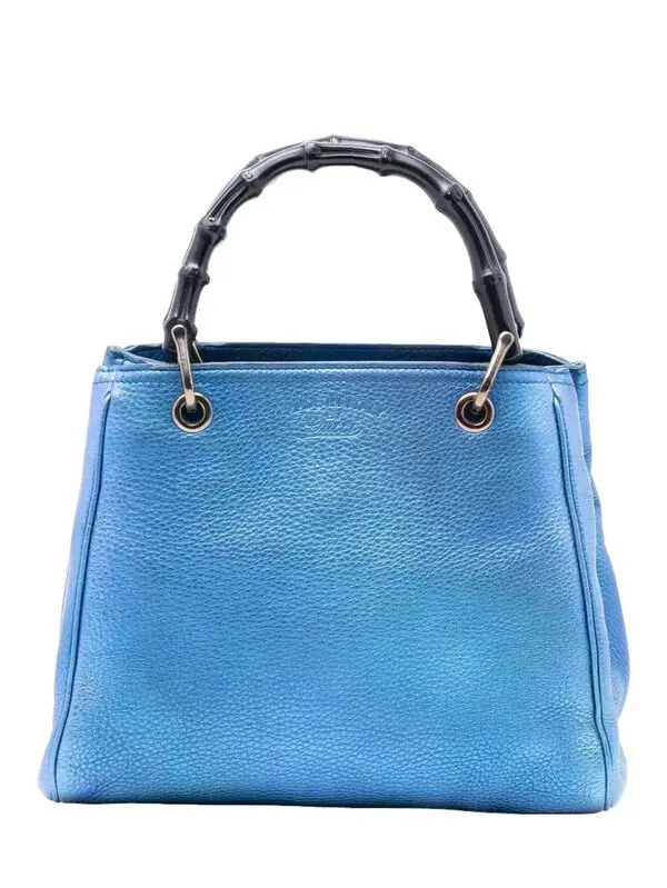 Gucci Small Metallic Calfskin Bamboo Shopper Satchel - Blue