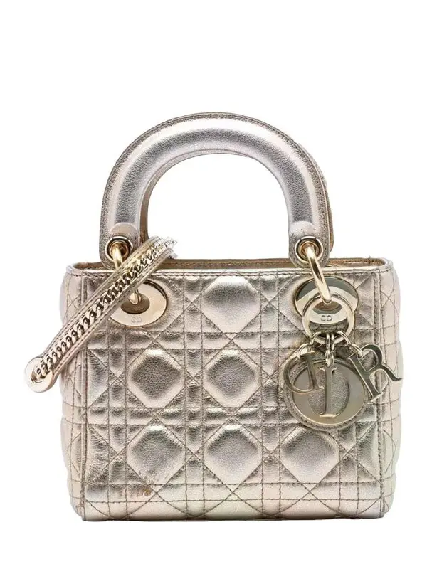 Dior 2018 Mini Lambskin Cannage Lady Satchel - Gold