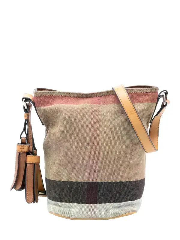 Burberry Mini Mega Check Ashby Tassel Bucket Bag - Brown