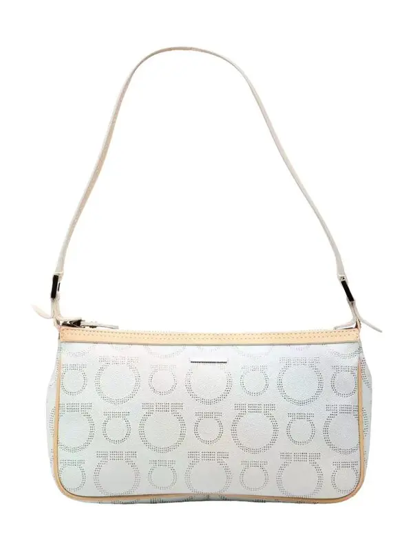 FERRAGAMO Gancini Coated Canvas Shoulder Bag - White