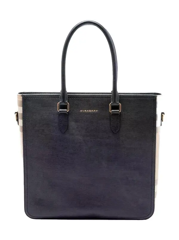 Burberry Leather And Mega Check Canvas Banwell Tote - Black