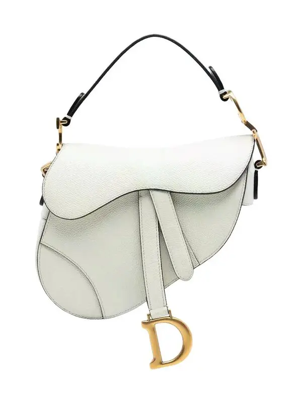 Dior 2018 Mini Grained Calfskin Saddle Bag Satchel - White