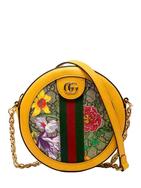 Gucci Mini Gg Supreme Flora Ophidia Round Crossbody Bag 2016-2025 - Brown