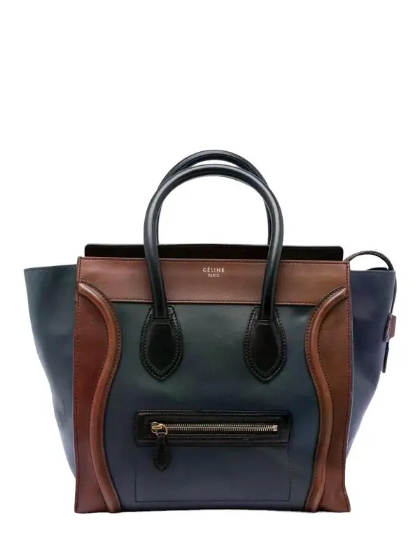Celine 2011 Mini Bicolor Leather Luggage Tote Bag - Blue