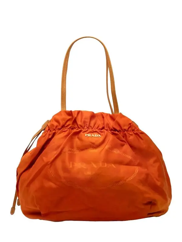 Prada Tessuto Logo Drawstring Tote Bag - Orange
