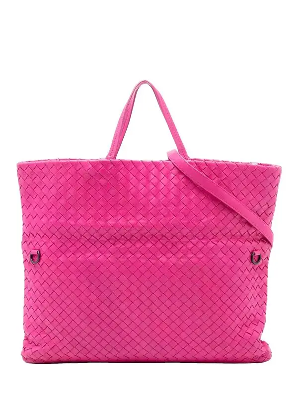 Bottega Veneta Nappa Intrecciato Fold Over Tote Satchel - Pink