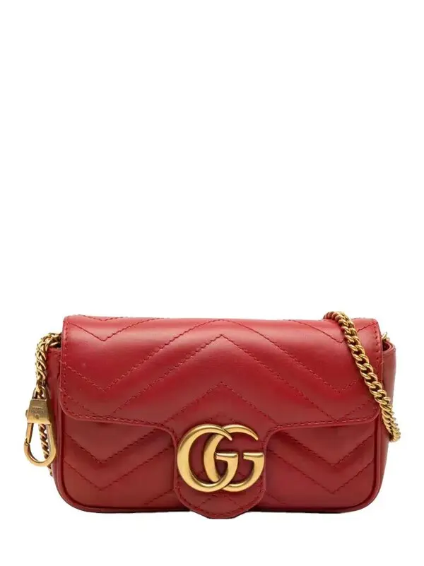 Gucci Mini Gg Marmont Matelasse Leather Flap Crossbody Bag - Red