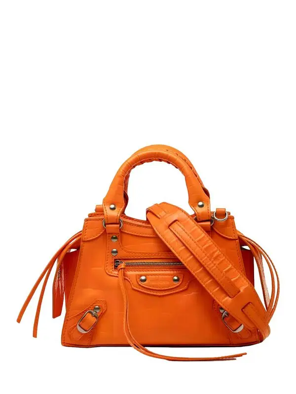 Balenciaga Mini Croc Embossed Calfskin Neo Classic City Satchel - Orange