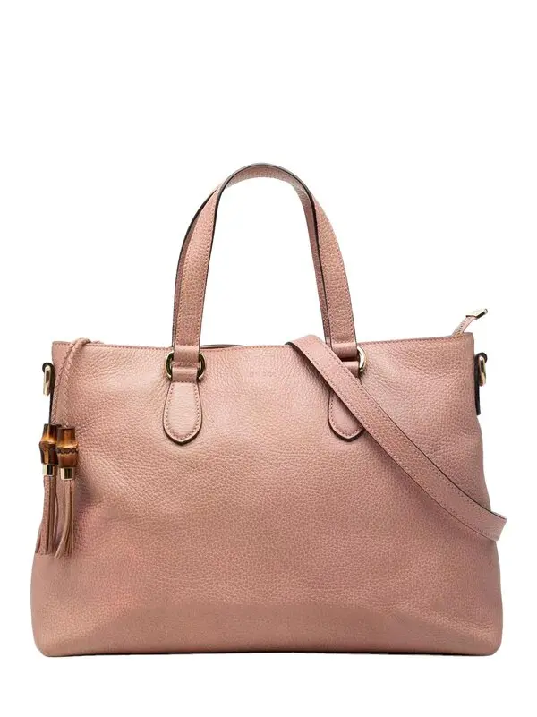 Gucci Leather Bamboo Tassel Satchel - Pink
