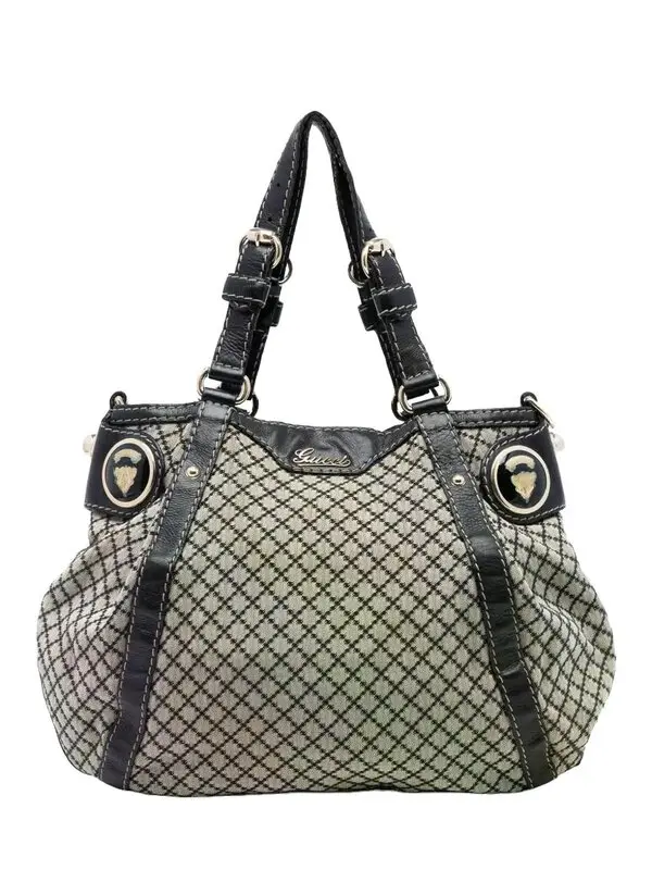 Gucci Diamante Canvas Crest Satchel - Brown