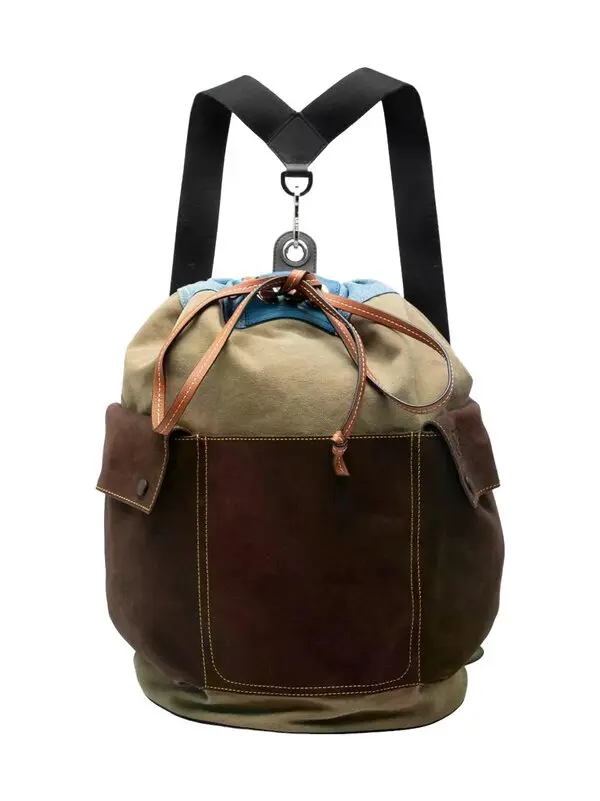 Loewe Cotton Suede And Denim Drawstring Reversible Backpack - Brown