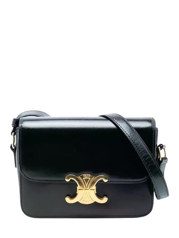 Celine 2020 Teen Shiny Calfskin Triomphe Crossbody Bag - Black