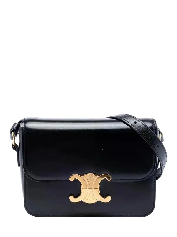 Celine 2020 Teen Shiny Calfskin Triomphe Crossbody Bag - Black