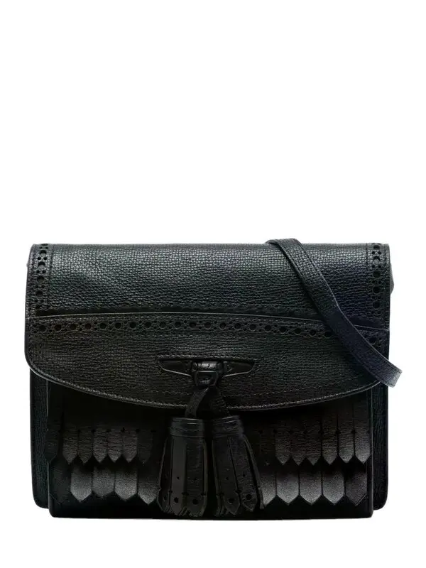 Burberry Grainy Calfskin Broguing Tassel Macken Crossbody Bag - Black